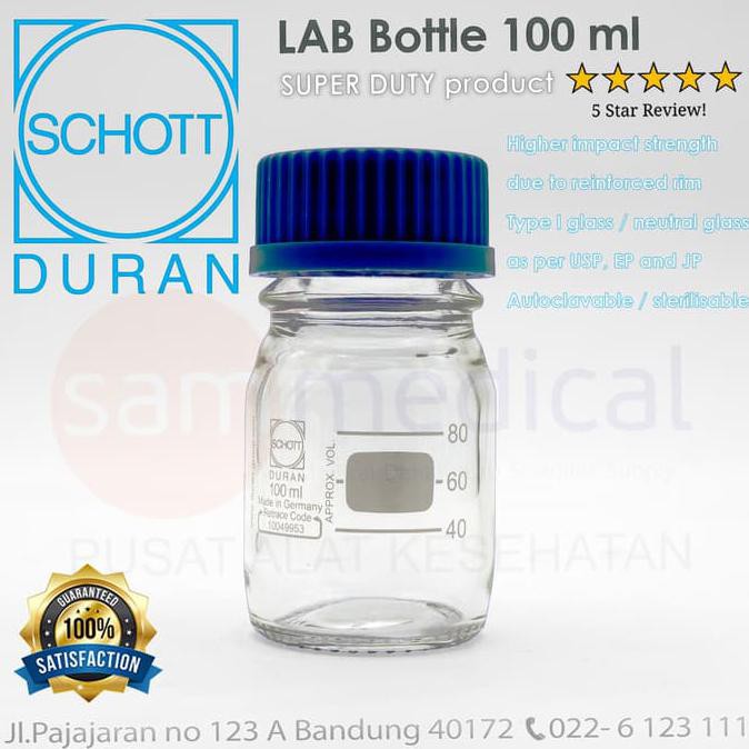 Jual SCHOTT DURAN BOTOL LAB / LAB BOTTLE + SCREW CAP BIRU - 100 ML ...