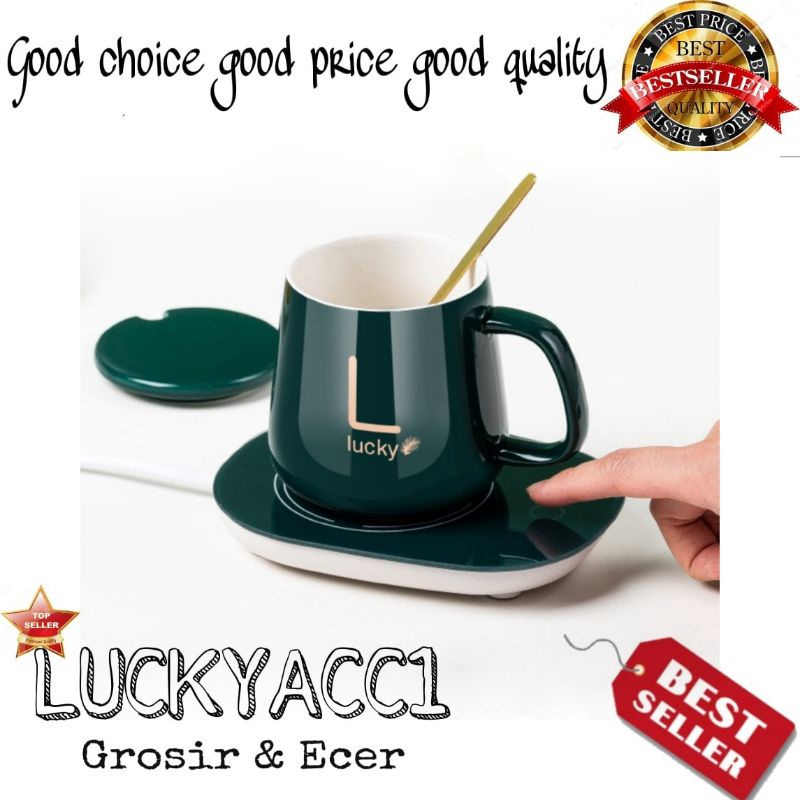 Jual LC - Mug gelas elektrik keramik huruf inisial lucky + penghangat ...