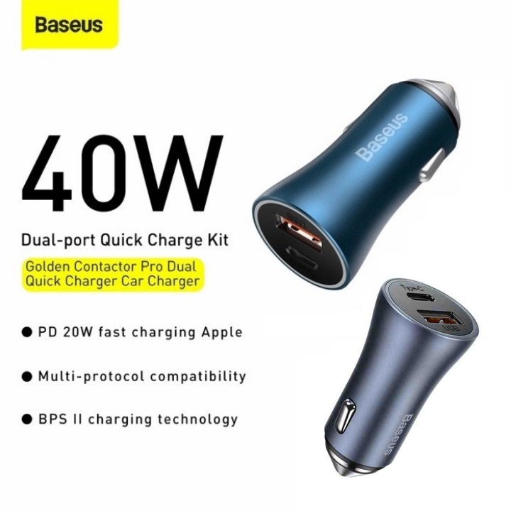 Jual Baseus Original Car Charger Mobil Golden Contactor Pro 40W 3A Fast ...