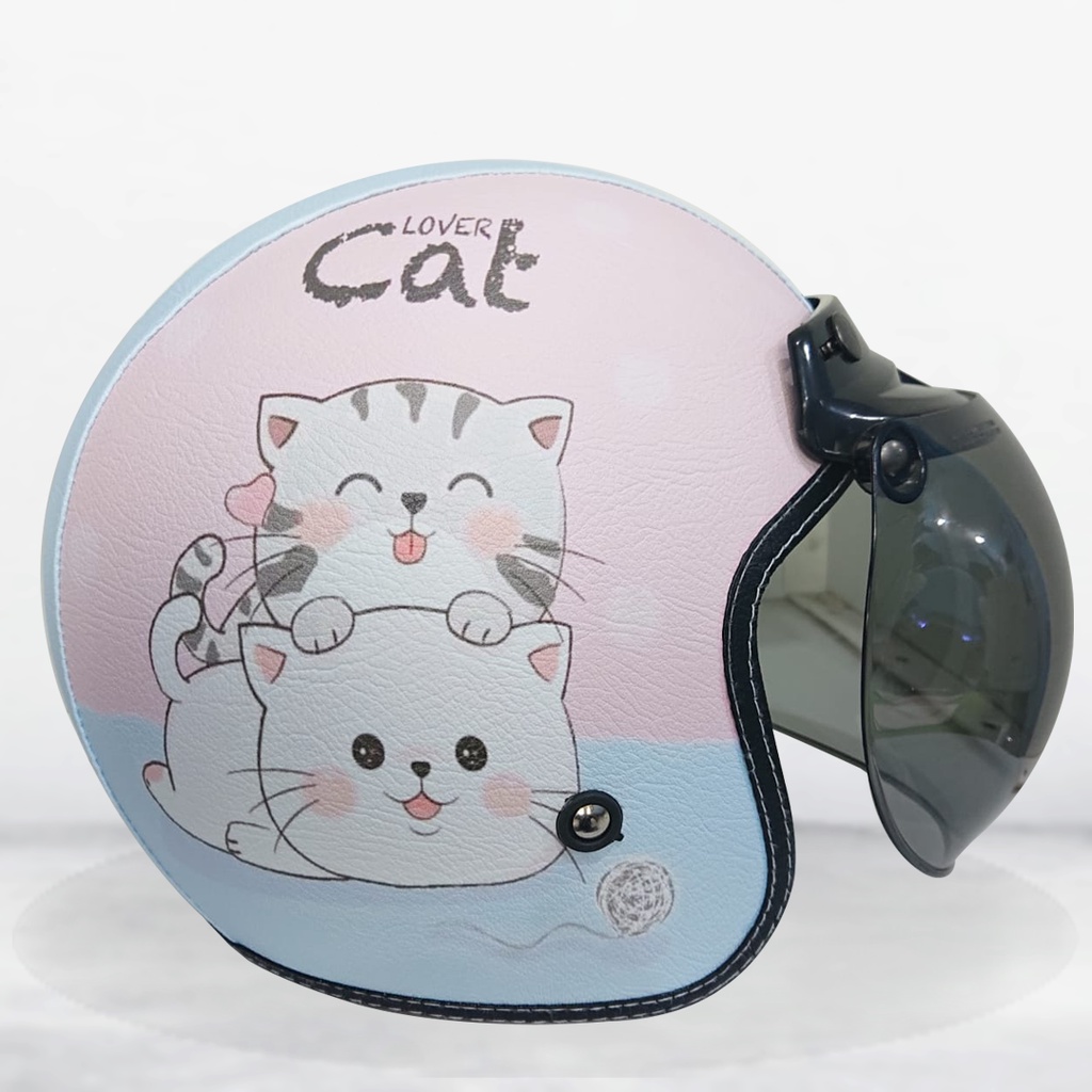 Jual Helm Retro Bogo Kulit Cat Lovers Kaca Bubble Halfface Helmet Helm ...