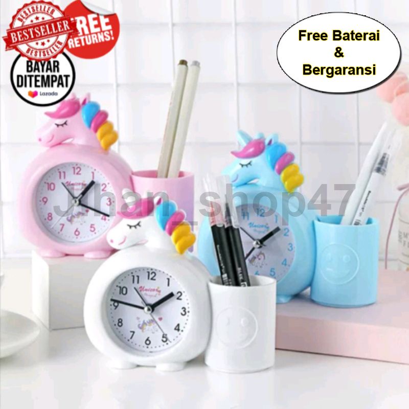 Jual Jam Weker Karakter Unicorn PLUS tempat pensil Jam Beker Jam Meja ...