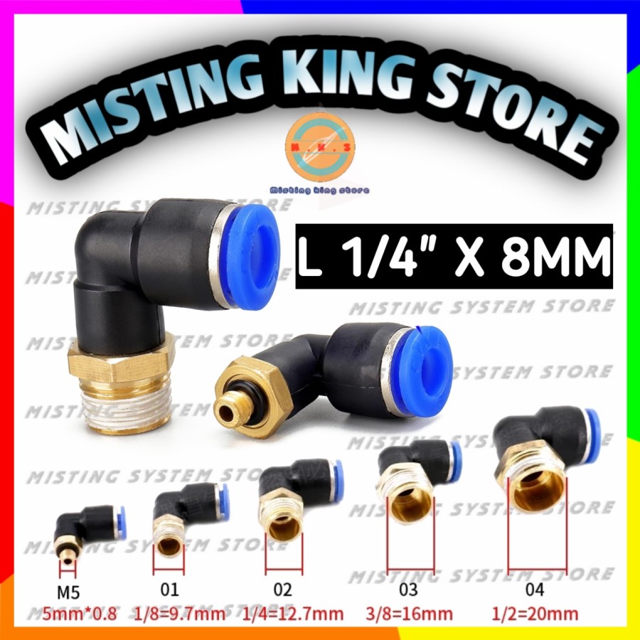 Jual SLIP LOCK ELBOW 1/8 1/4 X 8MM L DRAT LUAR FITTING PNEUMATIC SELANG PU 8 MM | Shopee Indonesia