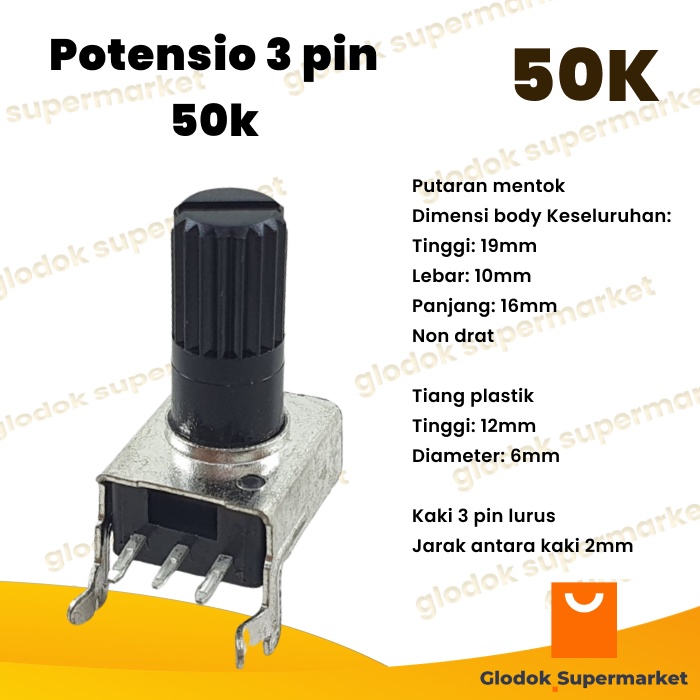 Jual Potensio 3 pin 50k Mono Kaki 3 Lurus Segi Hitam 503 | Shopee Indonesia
