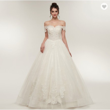 Jual Wanita Mewah Off-Shoulder Renda Appliqued Bola Gaun Pernikahan ...