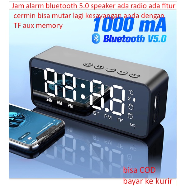 Jual Jam alarm bluetooth 5.0 speaker ada radio ada fitur cermin bisa mutar lagi kesayangan anda ...