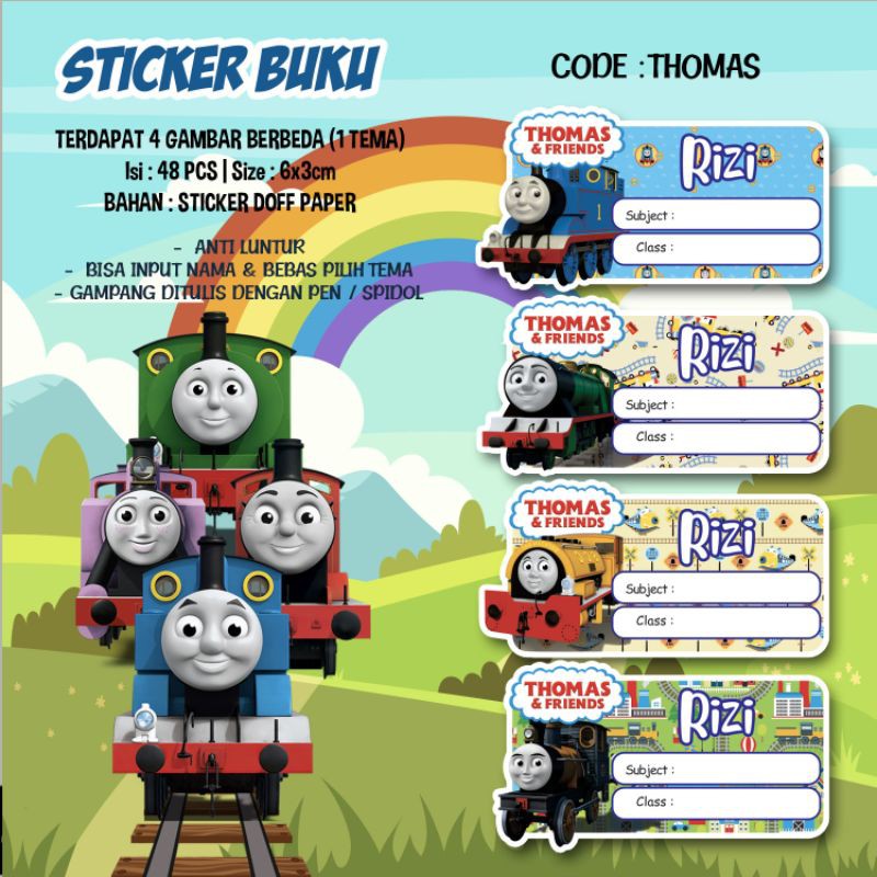 Jual Sticker / Stiker Buku Custom Nama Karakter Tema THOMAS / THOMAS ...