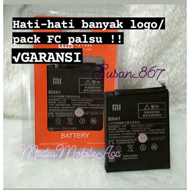 Jual Batre Baterai Battery Redmi Note 4 mediatex BN41 bn 41 4000mAh ...