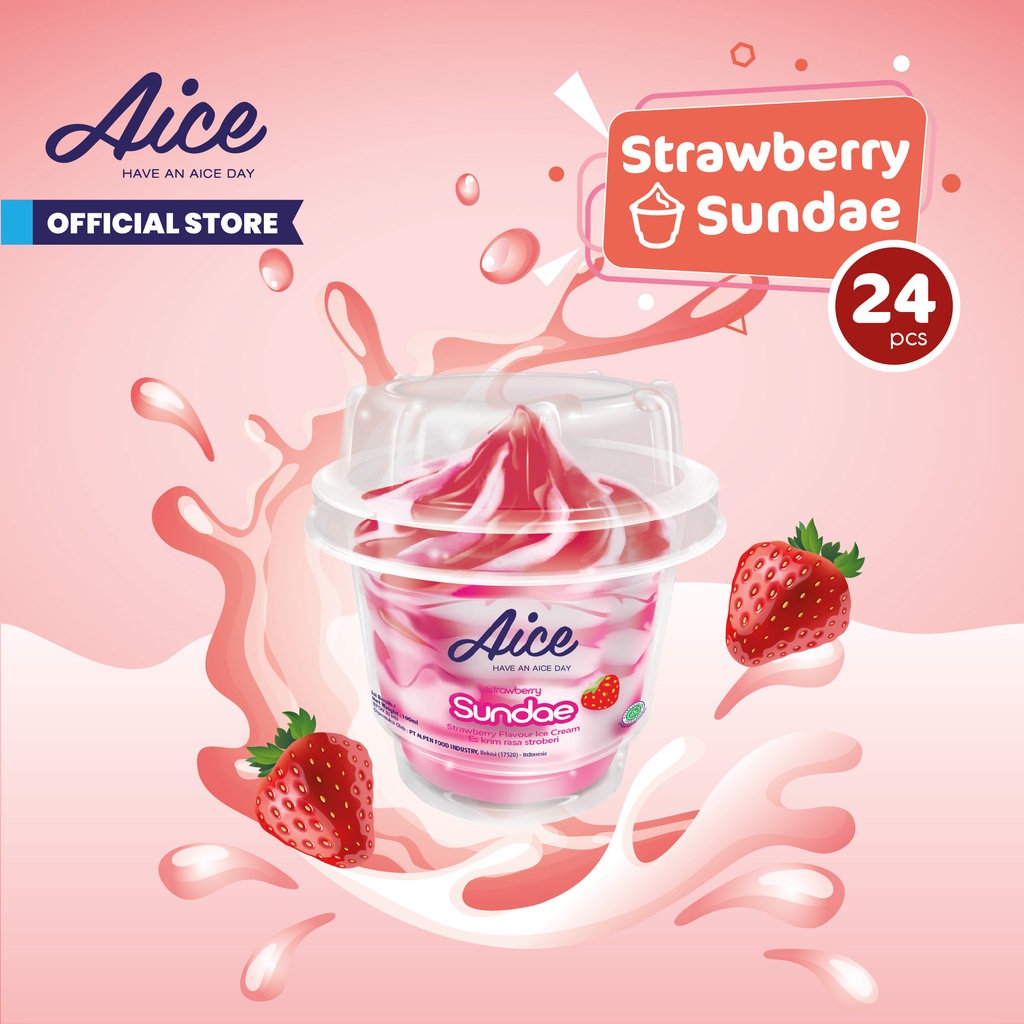 Jual Aice Ice Cream Strawberry Sundae cup ( 1 karton = 24 pcs ...