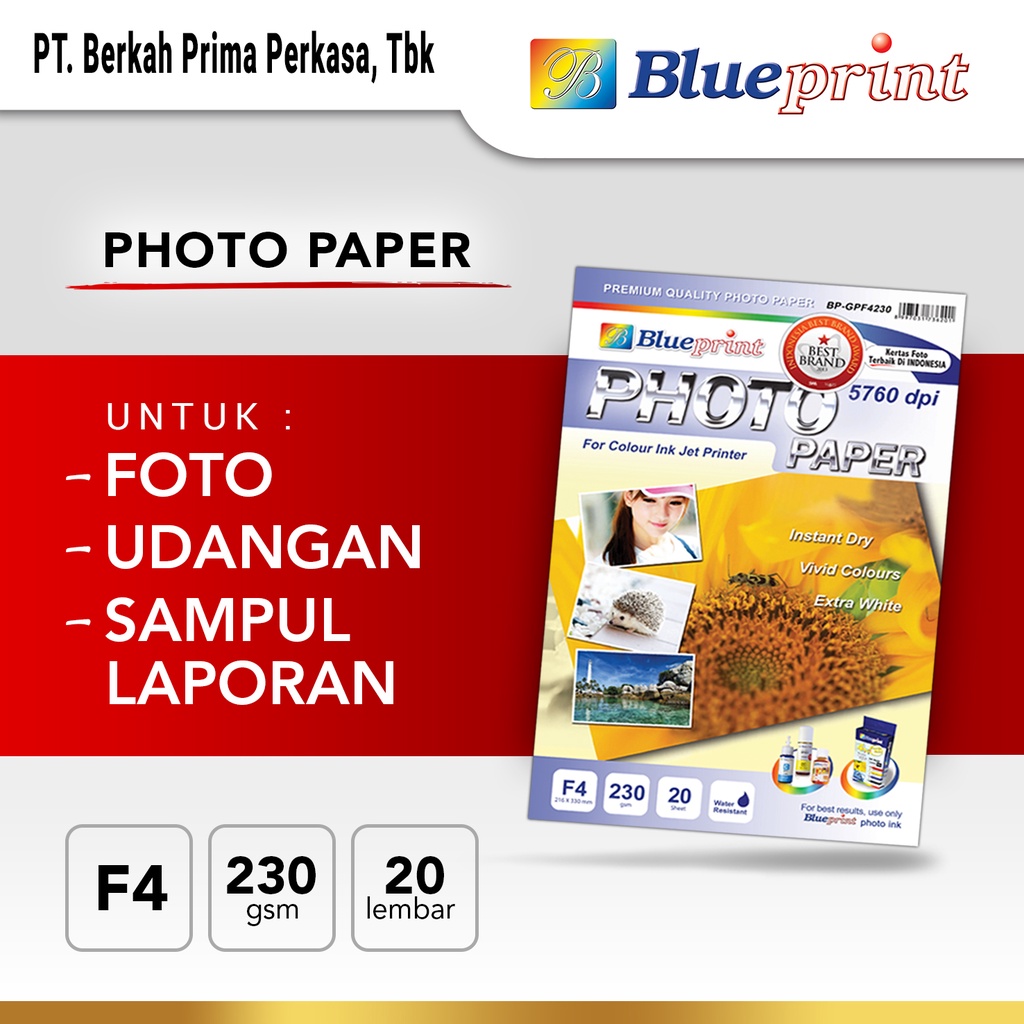 Jual Kertas Foto Glossy , Photo Paper BLUEPRINT 230 gsm F4 | Shopee ...