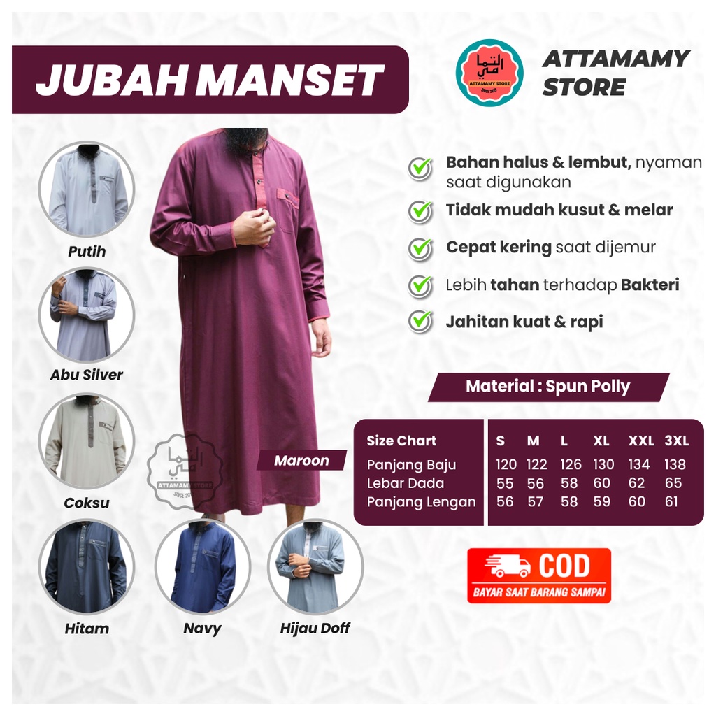 Jual Jubah Manset Lengan Panjang Pria Muslim Kerah Tegak Saudi Kekinian ...