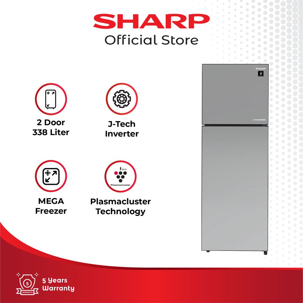 Jual Sharp Kulkas 2 Door Refrigerator Shine Glass Mirror J-TECH Inverter 338L Gross / 315L Nett ...