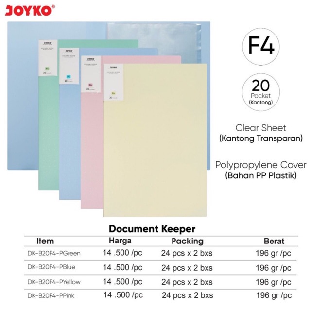 Jual Document Keeper Folio 20 L / Clear Holder Folio / Map Kantong DK-B20F4 / Folder / Organizer ...