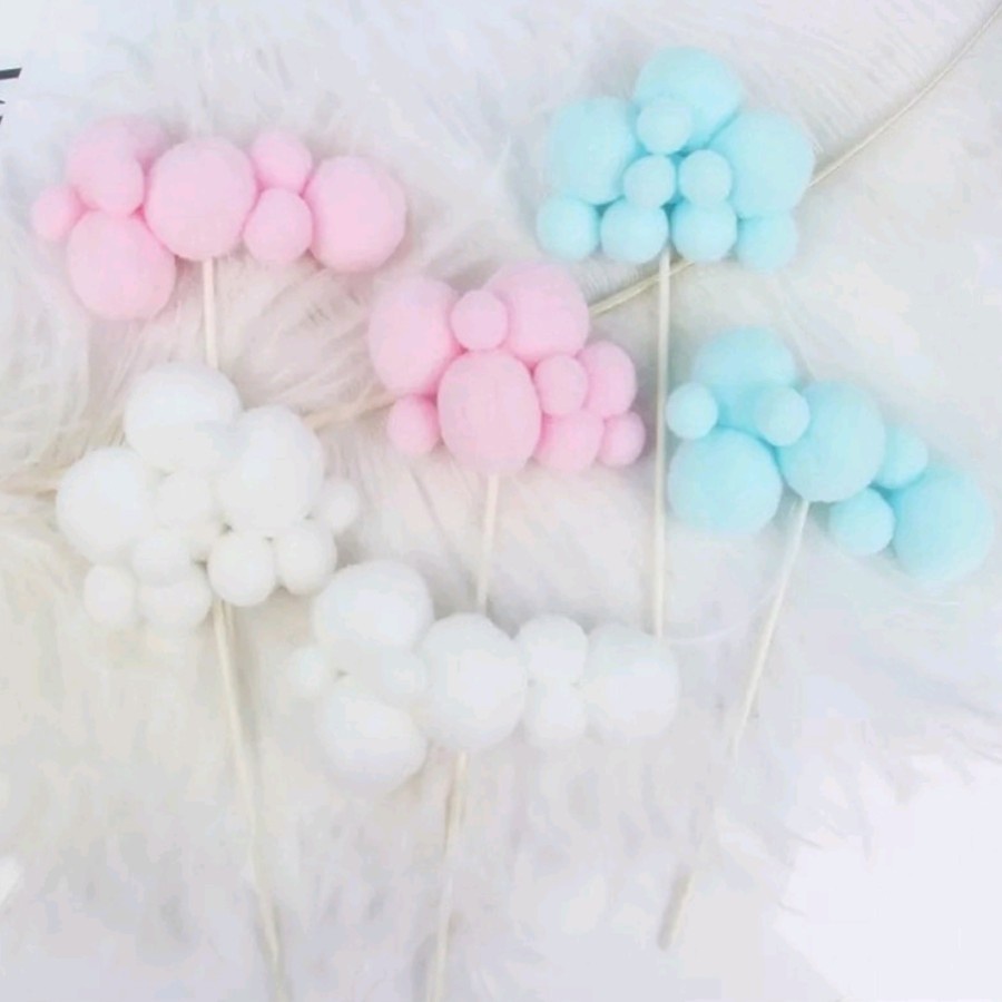 Jual cake topper awan 3D pompom / hiasan cake awan cloud pompom bola ...