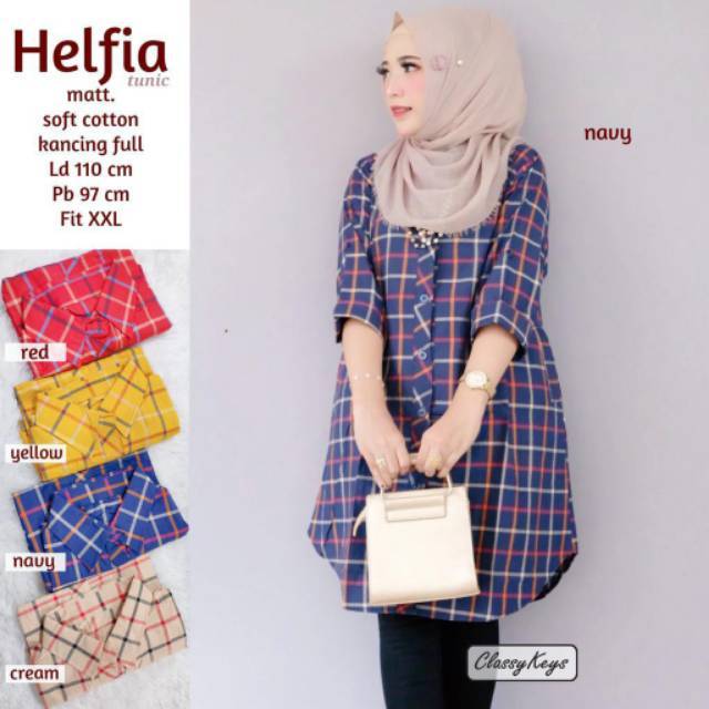 Jual Tunik Wanita Jumbo Katun Motif Kotak Kemeja Kerah Bigsize Busui Friendly Atasan Oversize ...