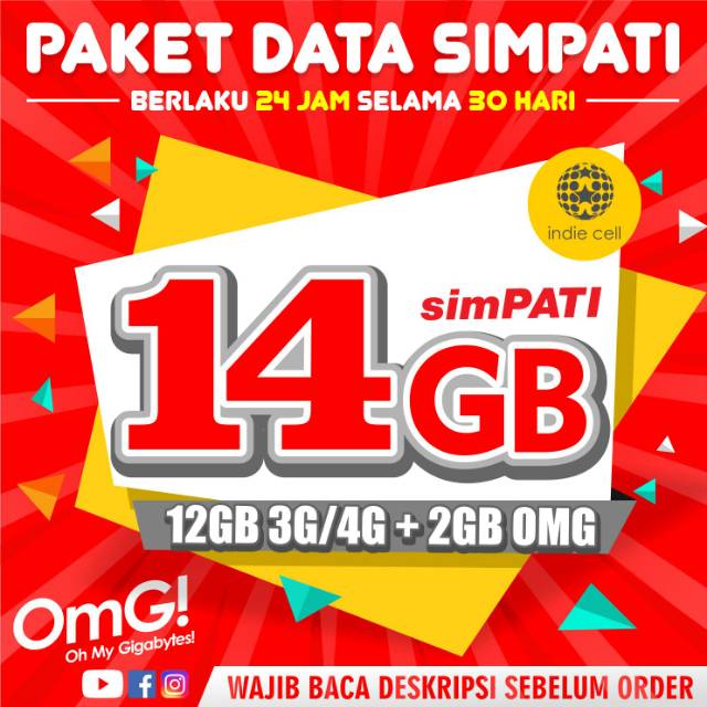 Jual PAKET DATA TELKOMSEL SIMPATI 14GB = 12GB 3G/4G + 2GB OMG 24 JAM 30 ...