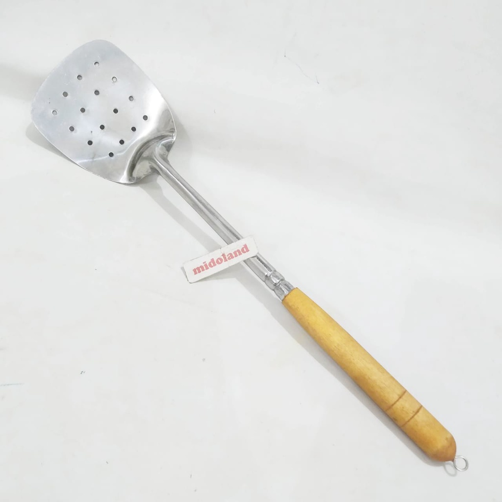 Jual Sendok Goreng Sutil Sodet Spatula Stainless Berlubang Gagang Kayu ...