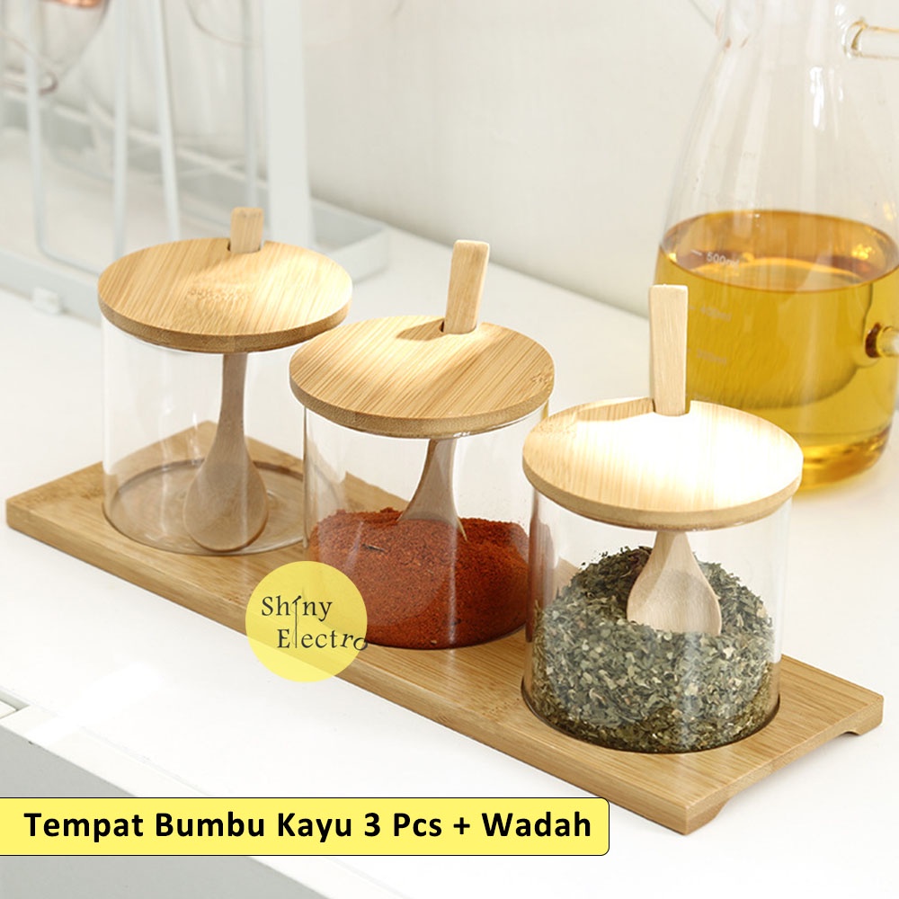 Jual Tempat Bumbu Kayu Set 3in1 + Sendok + Wadah Garam / Lada / Cabe ...