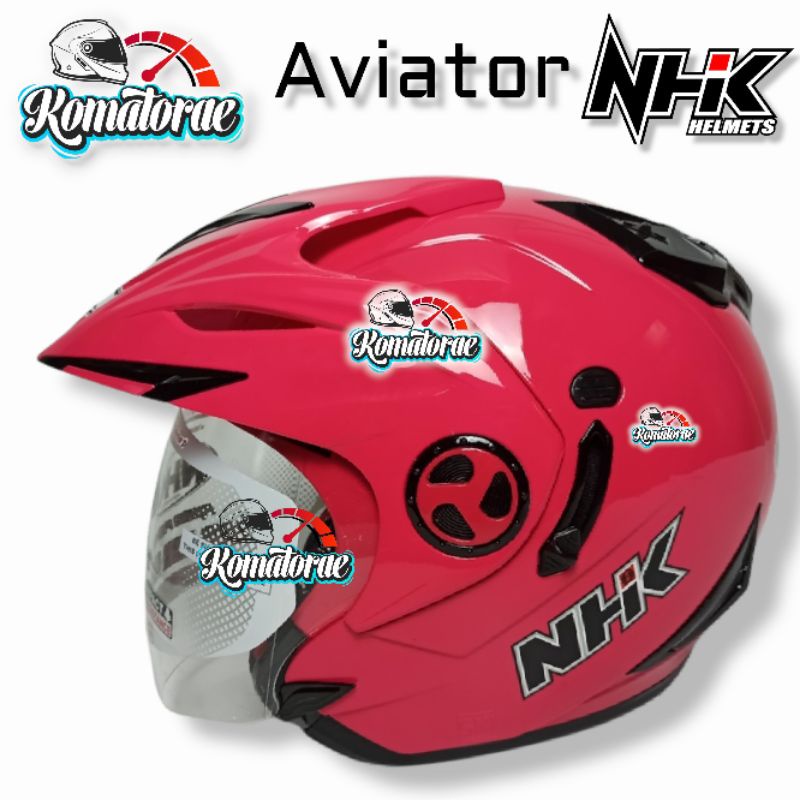 Jual HELM NHK AVIATOR SOLID PINK MANGENTA DOUBLE VISOR HALF FACE ...