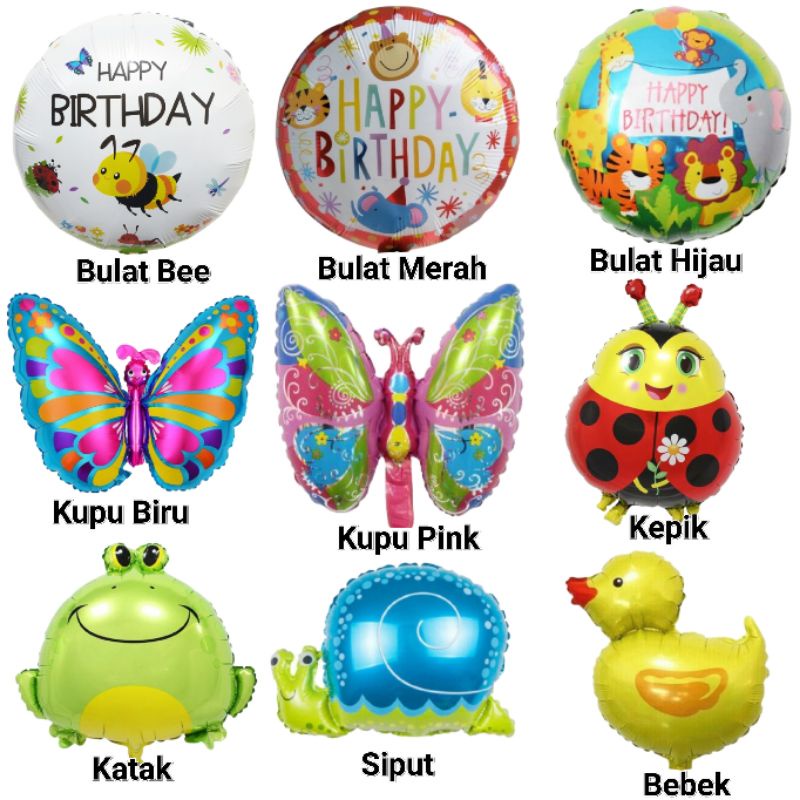 Jual Balon Binatang Balon Foil Mini Karakter Hewan Balon Bulat Happy ...