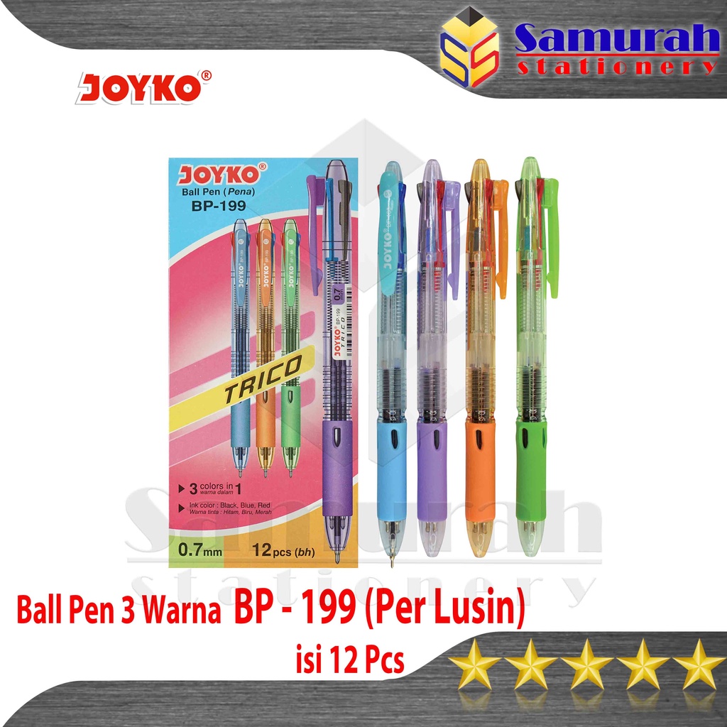 Jual Pulpen Joyko Trico 3 Warna BP 199 / Ball Pen BP-199 3 Warna 0.7 mm ...