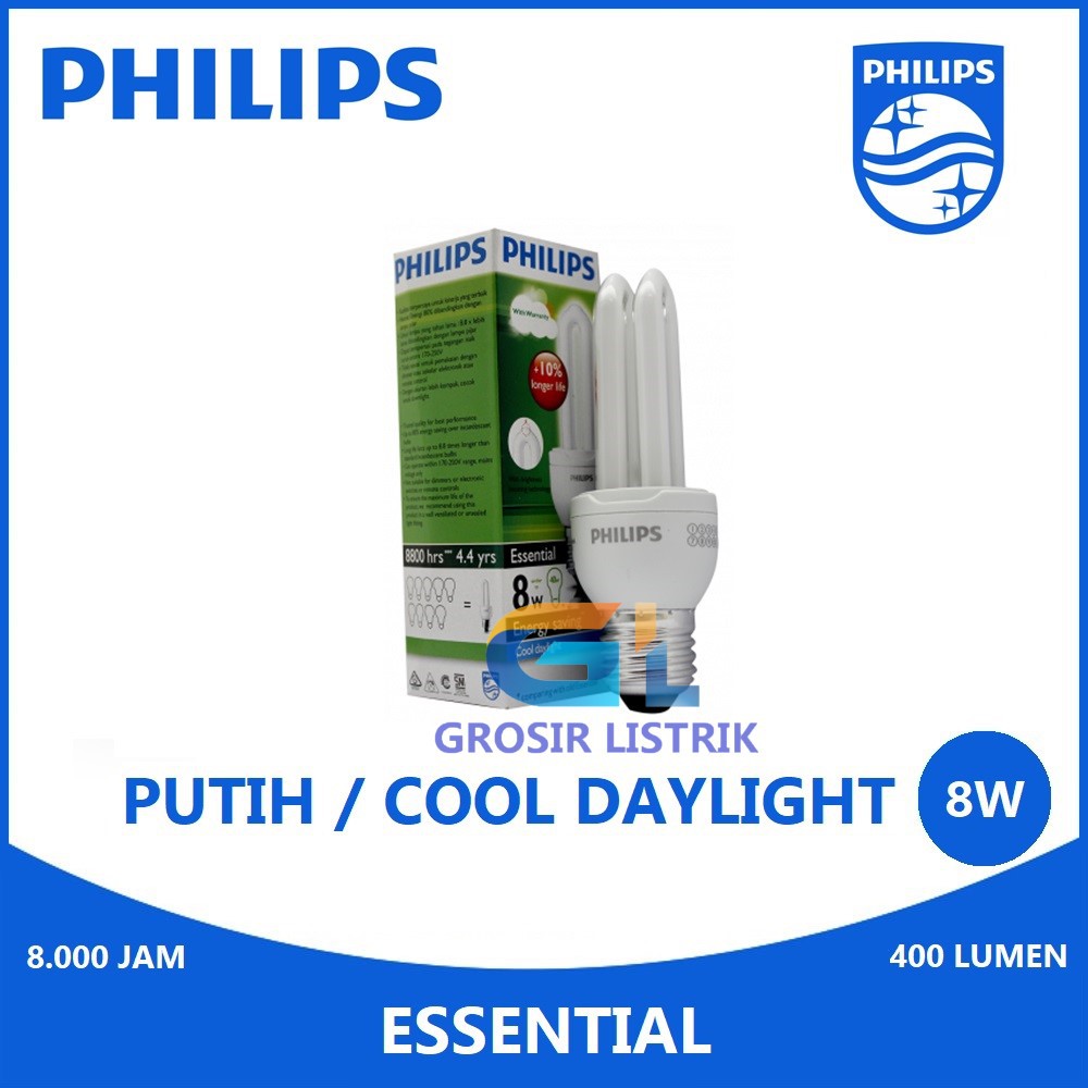 Jual Lampu Philips Essential 8W Putih Cool Daylight 6500K Jari 8 Watt W ...
