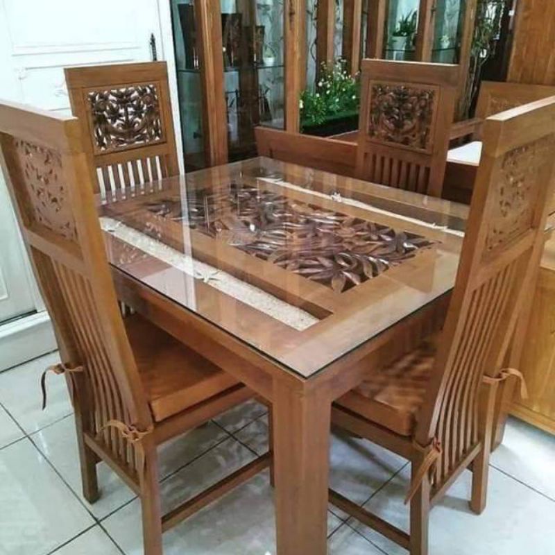 Jual kursi makan balero ukir kursi 4 / 6 kayu jati mebel jepara | Shopee Indonesia