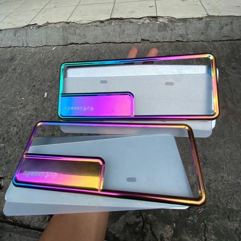 Jual Bingkai plat nomer hijau rainbow pelangi set depan belakang plus ...