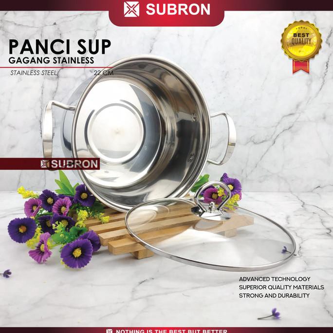 Jual Subron Panci Sup Soup Pot 22Cm 24Cm Stainless Steel Tutup Kaca ...
