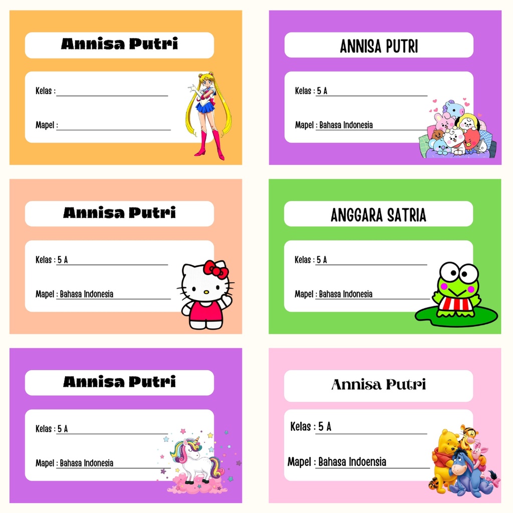 Jual Sticker Stiker Label Nama Untuk Buku Tulis Custom Nama Anak ...