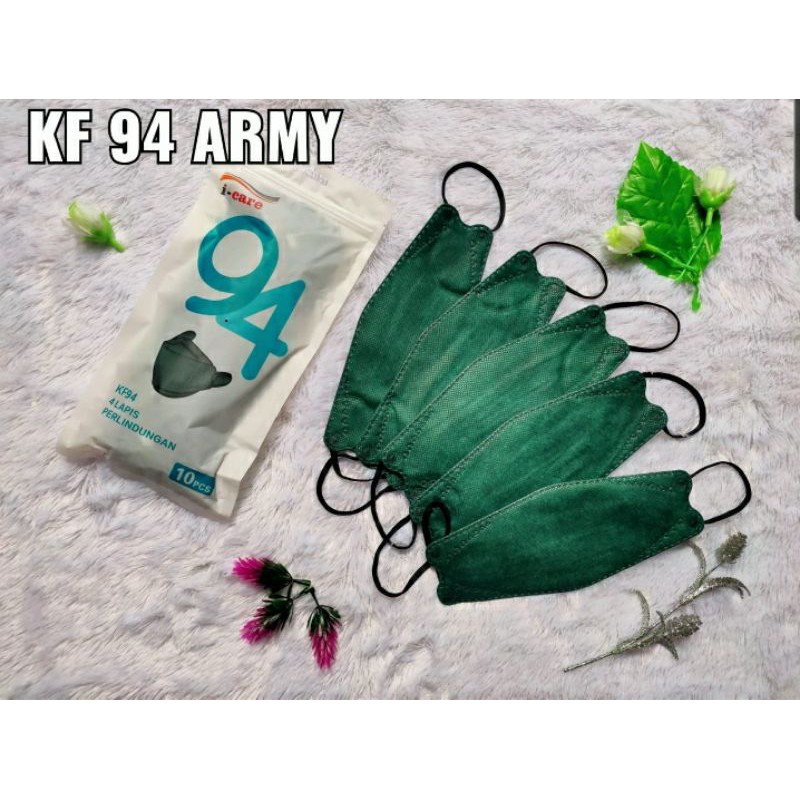 Jual Masker Kf94 I Care Warna Hijau Army 1 Box Isi 10 Pcs | Shopee Indonesia