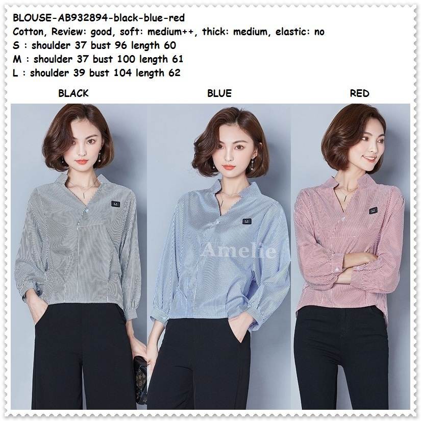 Jual Baju Atasan Kemeja Wanita Korea Import AB932894 Hitam Merah Biru | Shopee Indonesia