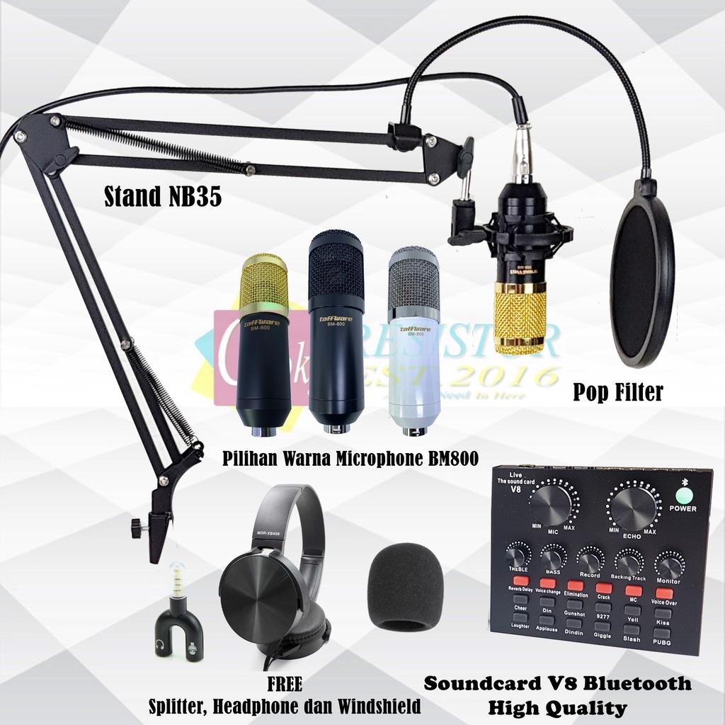 Jual Paket Live Streaming Microphone Condenser BM800 Plus Soundcard V8 Full Set Free Headphone ...