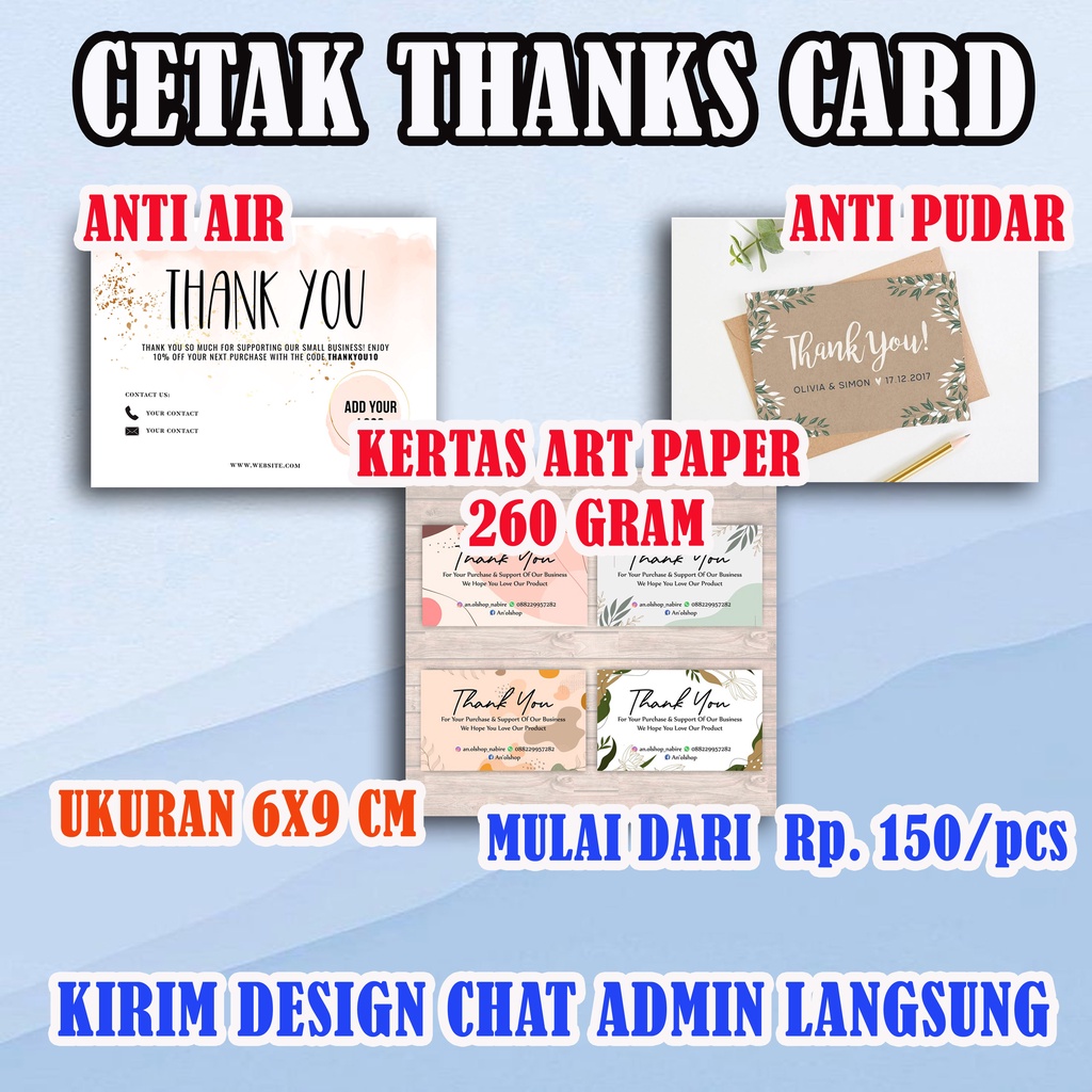Jual THANKS CARD CUSTOM ART PAPER 260 GRAM GLOSSY THANKS CARD OLSHOP ...