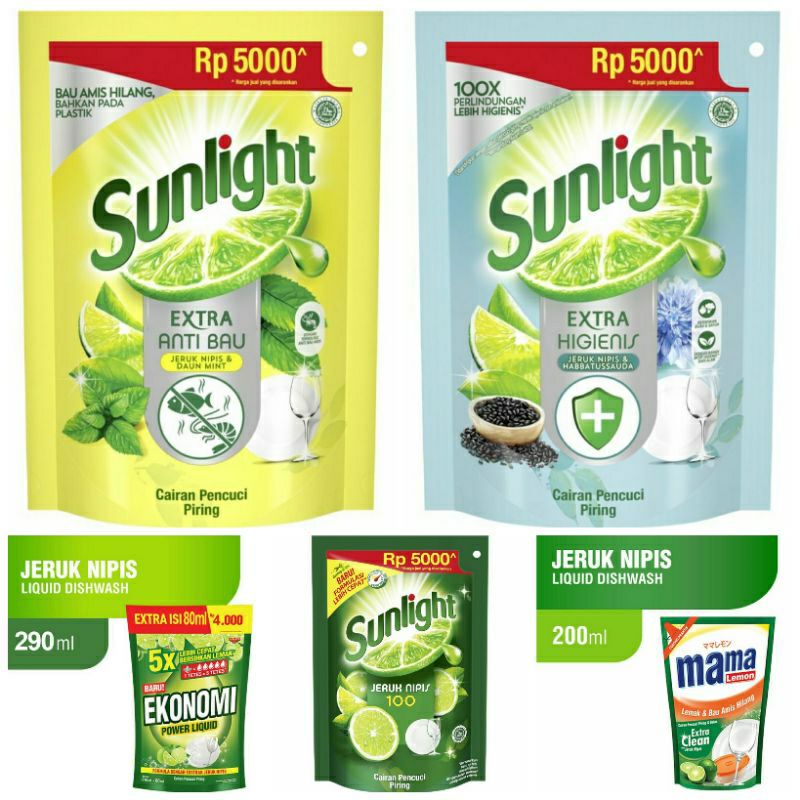 Jual SUNLIGHT , MAMA LIME, EKONOMI Sabun Cuci Piring 210 ml All Varian ...