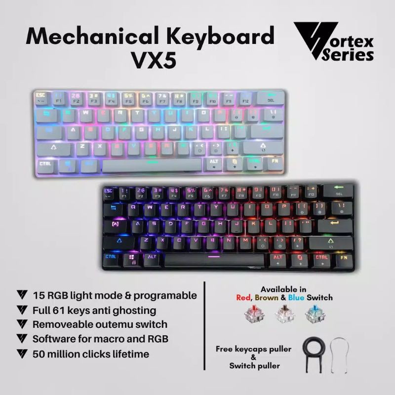 Jual mechanical keyboard vortex vx5 red switch | Shopee Indonesia
