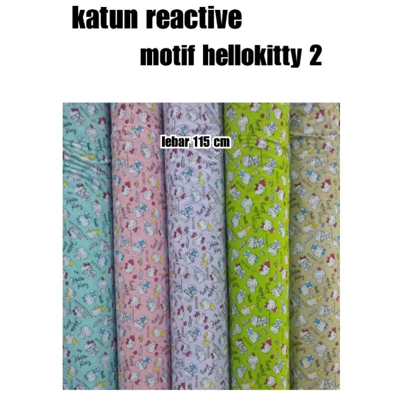 Jual bahan kain katun halus reaktif reactive motif hello kitty 2/katun ...