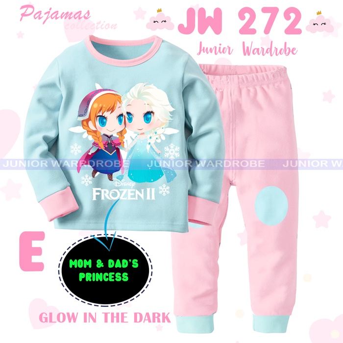 Jual Piyama Baju Tidur Anak Karakter Princess Frozen Elsa Anna Glow In ...
