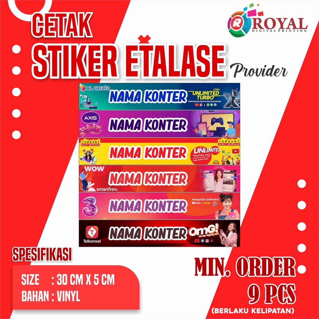 Jual Stiker Etalase Konter Custom/Stiker Konter Provider ( MIN 9 PCS ...