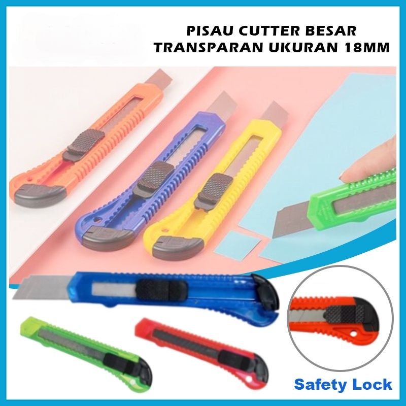 Jual Pisau Cutter Ukuran Besar 18mm / Transparan Warna Warni Cuter ...