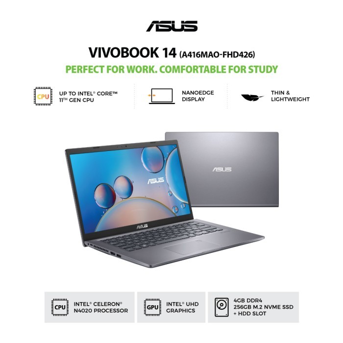 Jual Asus VivoBook 14 A416MAO-FHD426 /Intel N4020/8GB/512GB SSD/14″ FHD ...