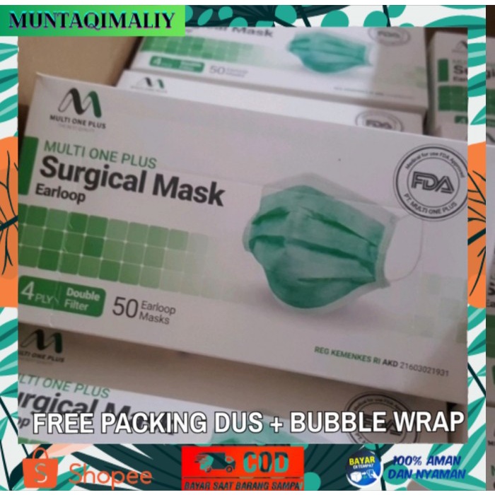 Jual [TERBARU] Masker Multi One Plus Earloop 4 Ply Surgical - BLACK ...