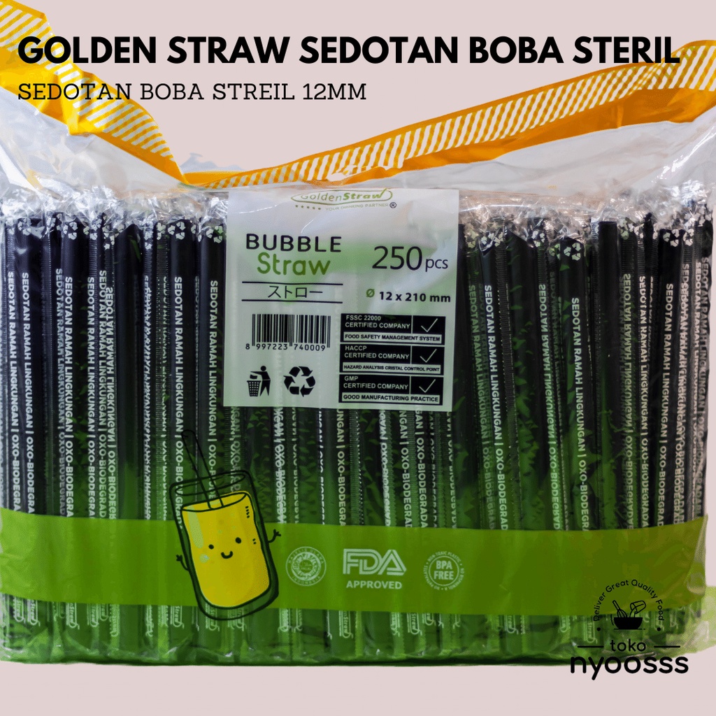 Jual GOLDEN STRAW SEDOTAN BOBA 12MM STERIL WARNA HITAM ISI 250PCS ...