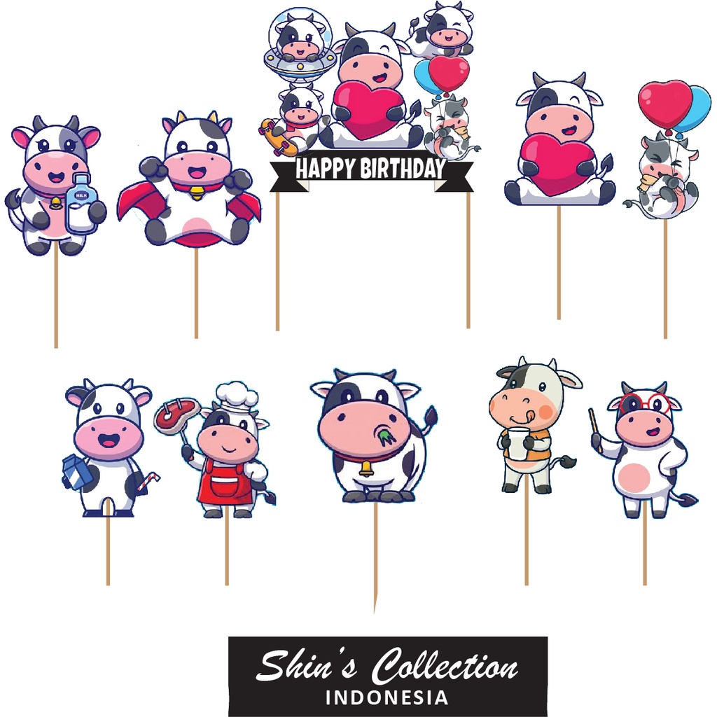 Jual Cake topper momo cow sapi 1 set isi 10 pcs | Shopee Indonesia
