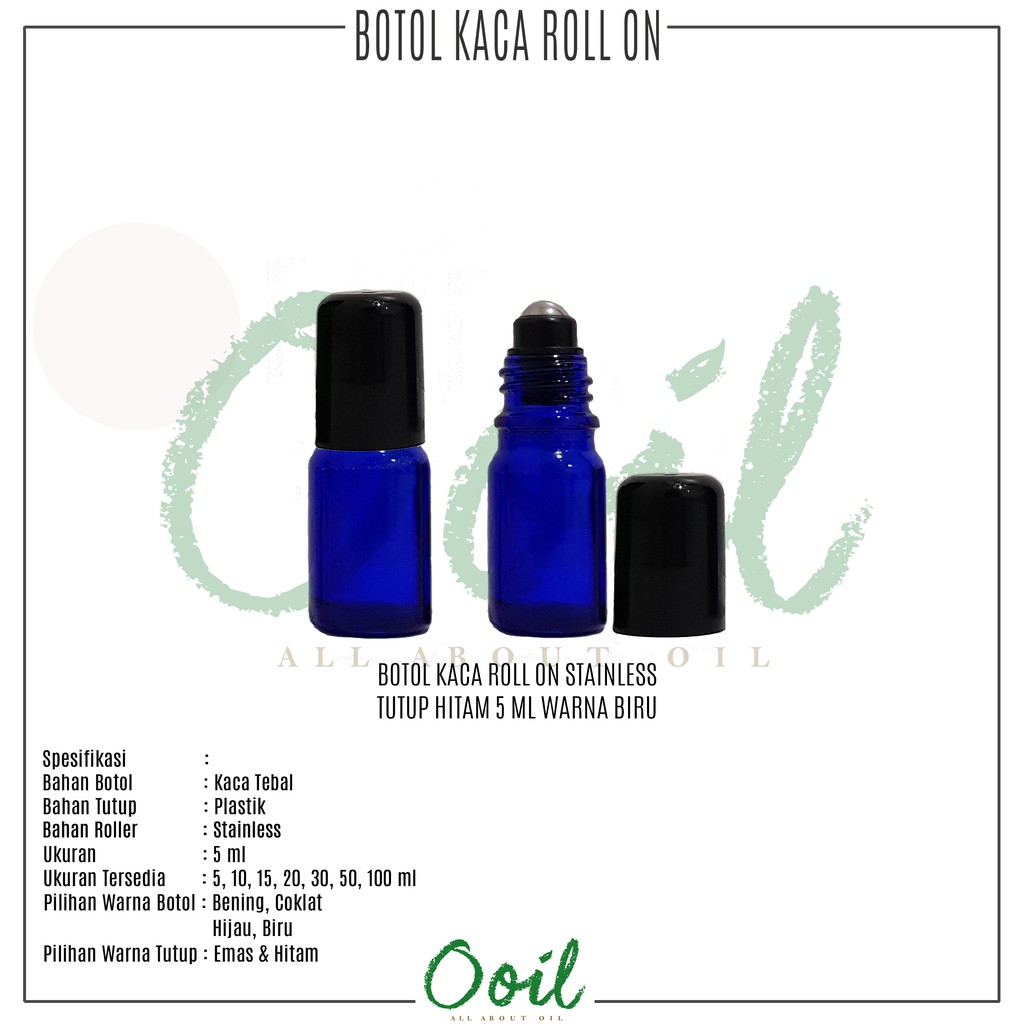 Jual Botol Kosong Kaca Tebal Stainless Steel Roll On Tutup Hitam - 5 ml ...