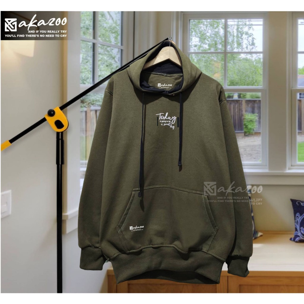 Jual HOODIE COWOK DISTRO korean style AKAZOO warna hijau army today is ...