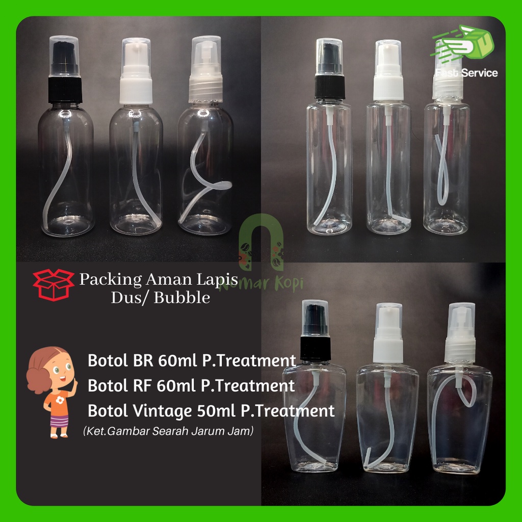 Jual BOTOL CLEAR 60ML BR PUMP TREATMENT PUTIH PET TEBAL SERUM KOSMETIK ...