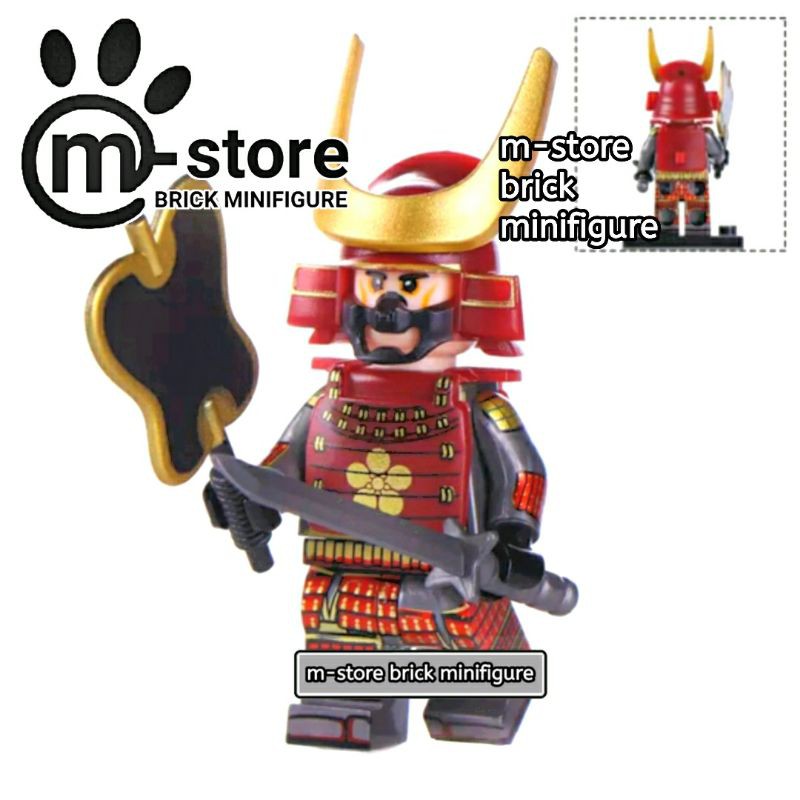 Jual brick red samurai mini toy figure with uchiwa and katana | Shopee ...