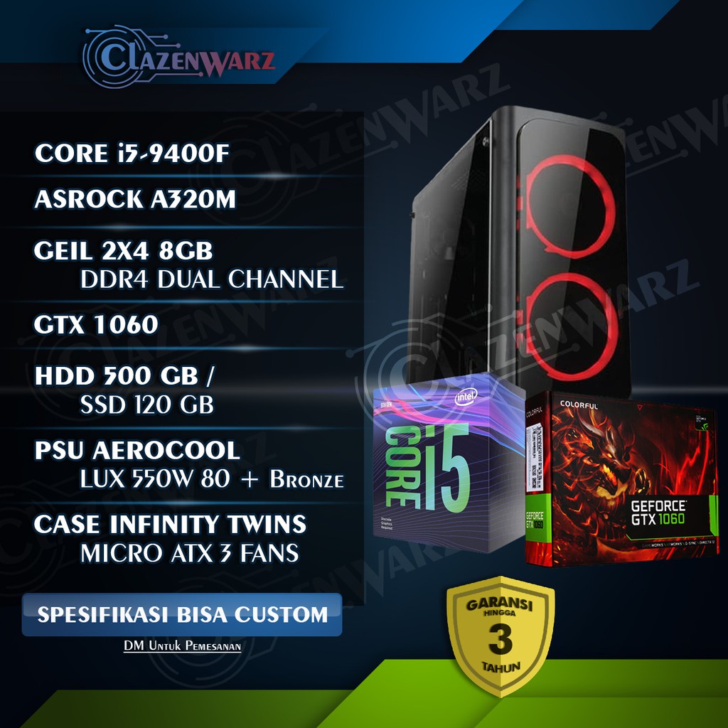 Jual PC Rakitan Gaming High NEW I5 9400F Feat GTX 1060 6GB Garansi ...