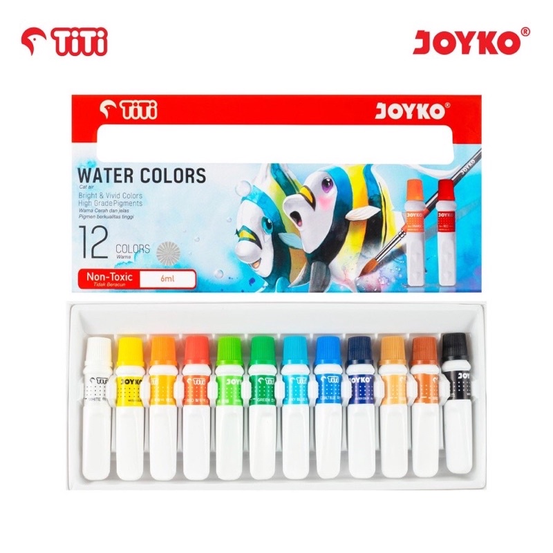 Jual WATER COLORS TITI / CAT AIR MEREK JOYKO 12 WARNA WAC-6ML-12W ...