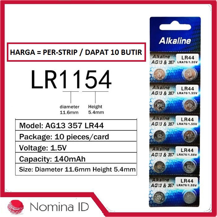 Jual C135 10 Pcs Baterai AG13 Lr44 / LR1154 Alkaline Batu Batre Kancing ...